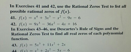 Solved In Exercises 41 and 42, use the Rational Zeros Test | Chegg.com