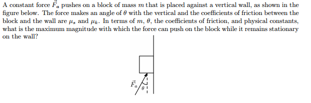 Solved A constant force F_a pushes on a block of mass m that | Chegg.com