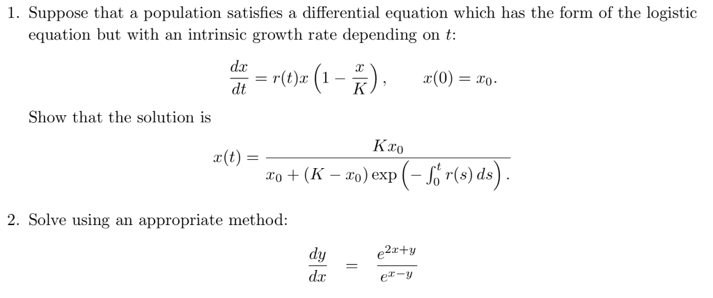 Solved 1. Suppose that a population satisfies a differential | Chegg.com