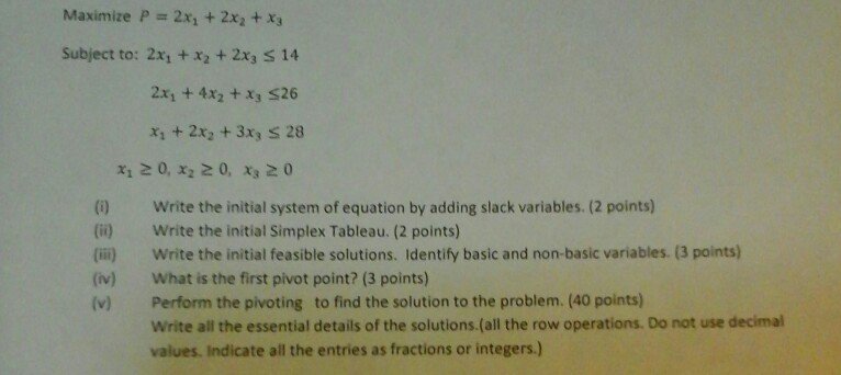 Solved Maximize P = 2x1 + 2x2 + x3 Subject to: 2x1 + x2 + | Chegg.com