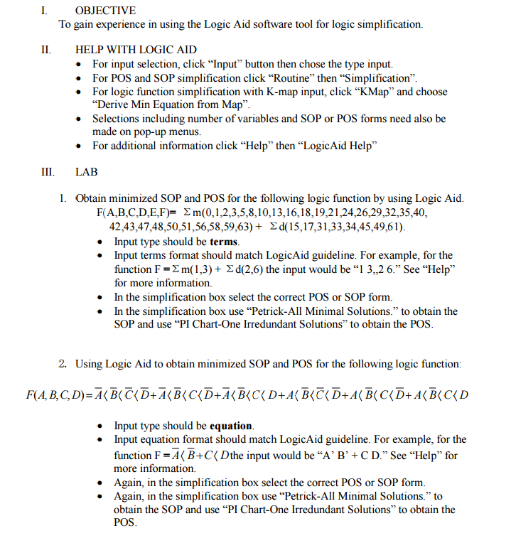 Computer Aided Logic Simplification: Logic Aid | Chegg.com