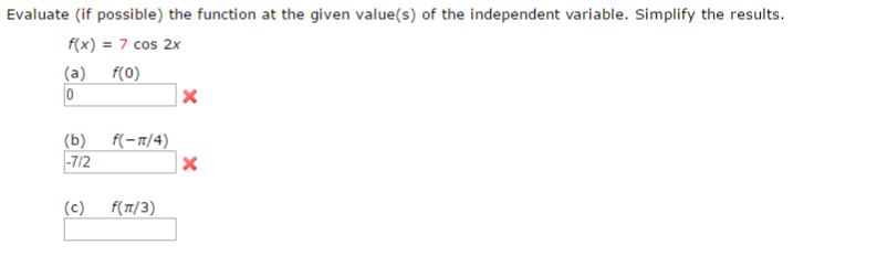 Solved Evaluate (if possible) the function at the given | Chegg.com