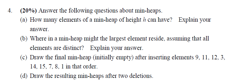 Solved Answer The Following Questions About Min Heaps How 