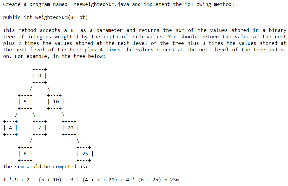 Solved Create a program named TreeweightedSum.java and | Chegg.com