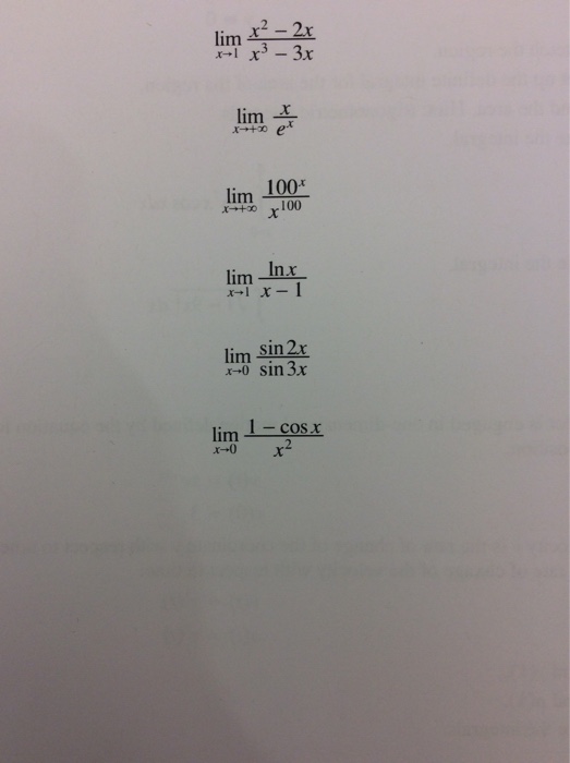 Solved lim x^2-2x/x^3-3x lim x/e^x lim 100^x/x^100 lim ln | Chegg.com