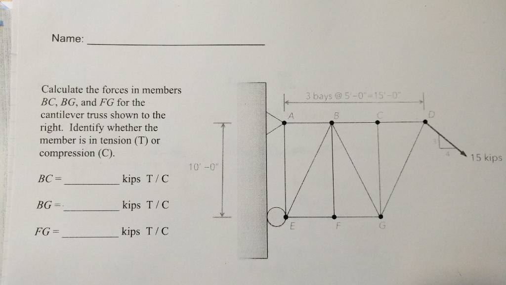 Solved Calculate the forces in members BC, BG, and FG for | Chegg.com