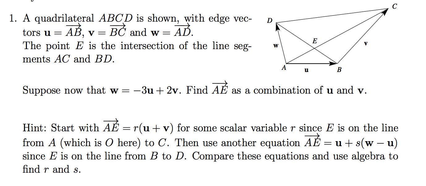 Solved A quadrilateral ABCD is shown, with edge vectors u = | Chegg.com