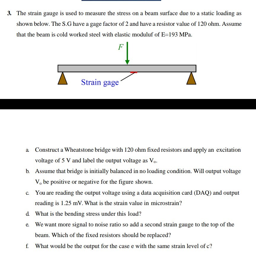 Solved 3. The strain gauge is used to measure the stress on | Chegg.com
