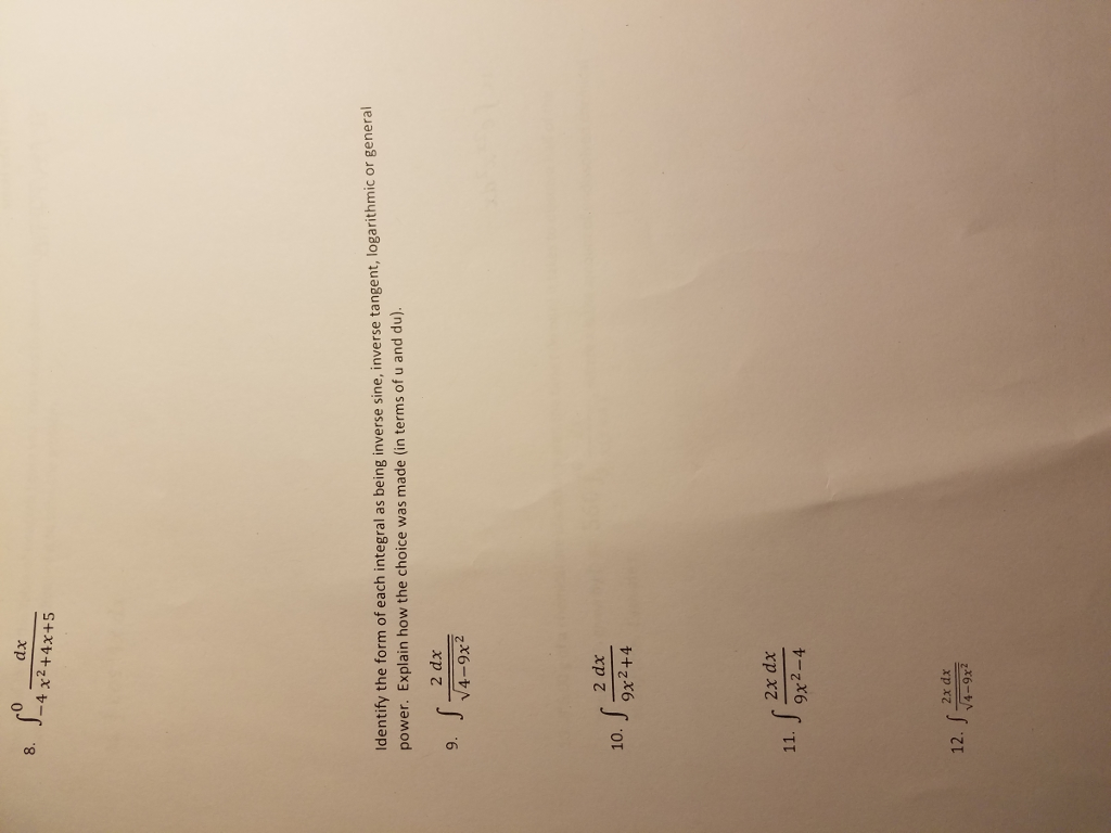 Solved Integral^0 _-4 dx/x^2 + 4x + 5 Identify the form of | Chegg.com