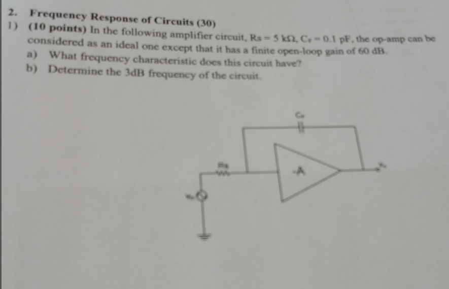 Solved 2. Frequency Response of Circuits (30) (10 points) In | Chegg.com