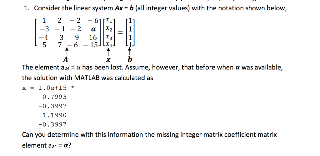 Solved 1. Consider the linear system Ax b (all integer | Chegg.com