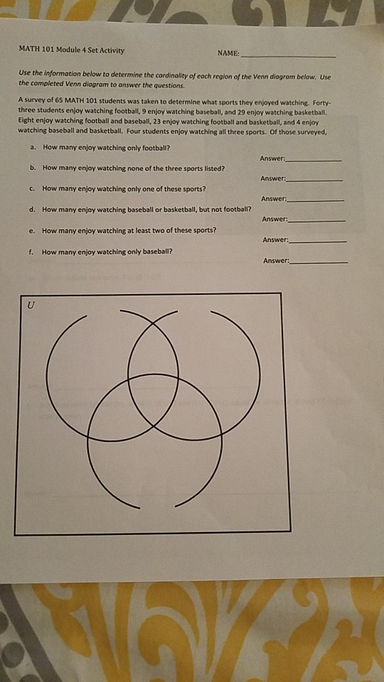Solved MATH 101 Module 4 Set Activity NAME:- Use the | Chegg.com
