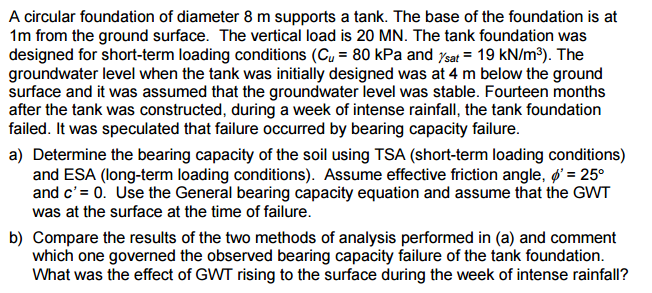 Solved A circular foundation of diameter 8 m supports a | Chegg.com