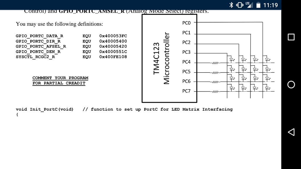 Solved 16 LEDs are connected to PortC of the TM4C123 | Chegg.com