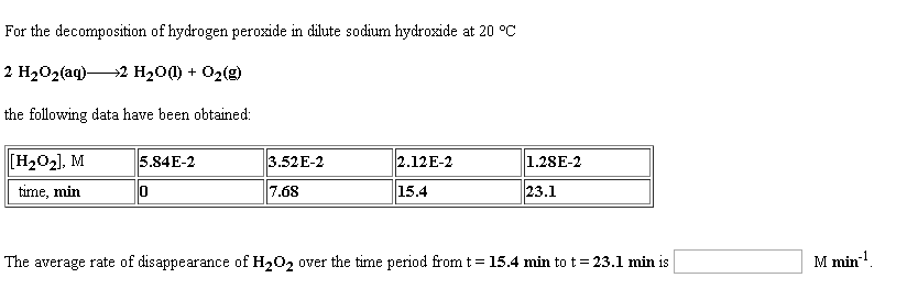 Solved For the decomposition of hydrogen peroxide in dilute | Chegg.com