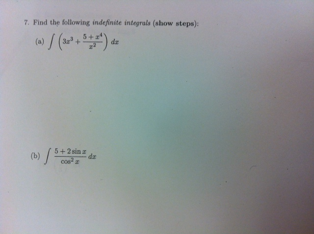 Solved Find the following indefinite integrals (show steps): | Chegg.com