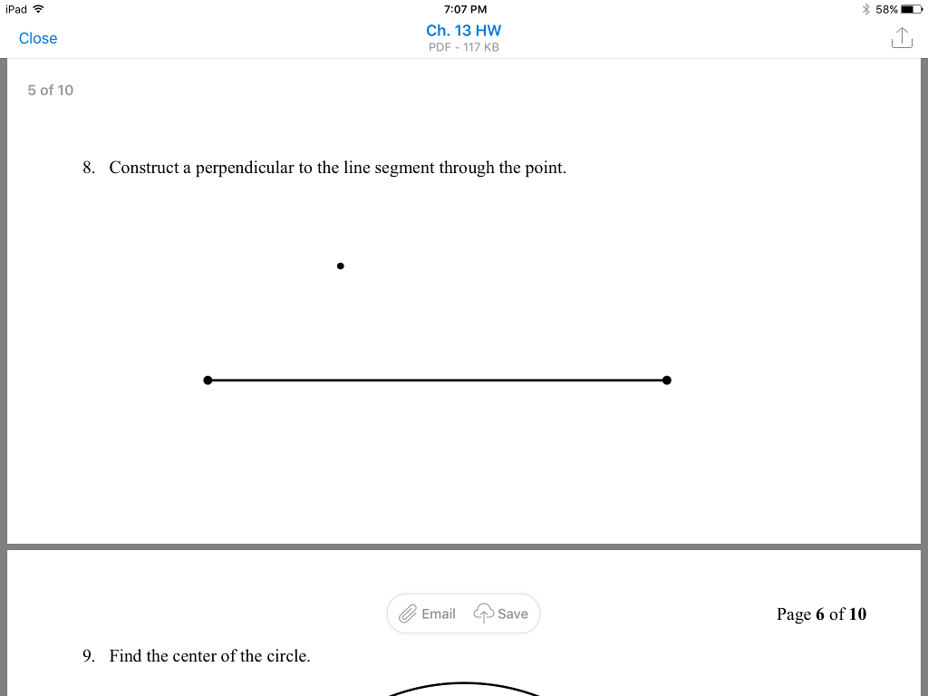 Solved Construct a perpendicular to the line segment through | Chegg.com