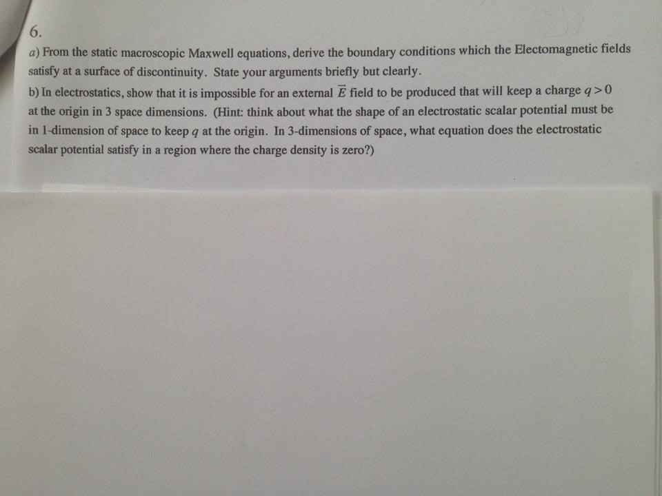 6. a) From the static macroscopic Maxwell equations, | Chegg.com