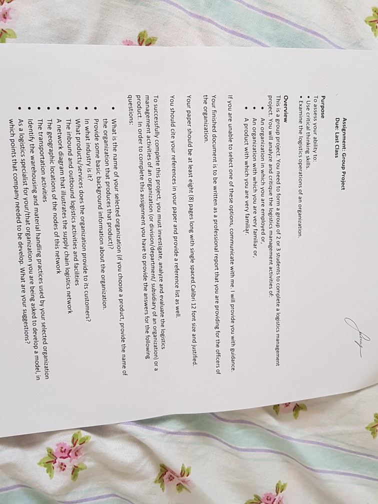 Assignment: Group Project Due: Last Class Purpose To | Chegg.com