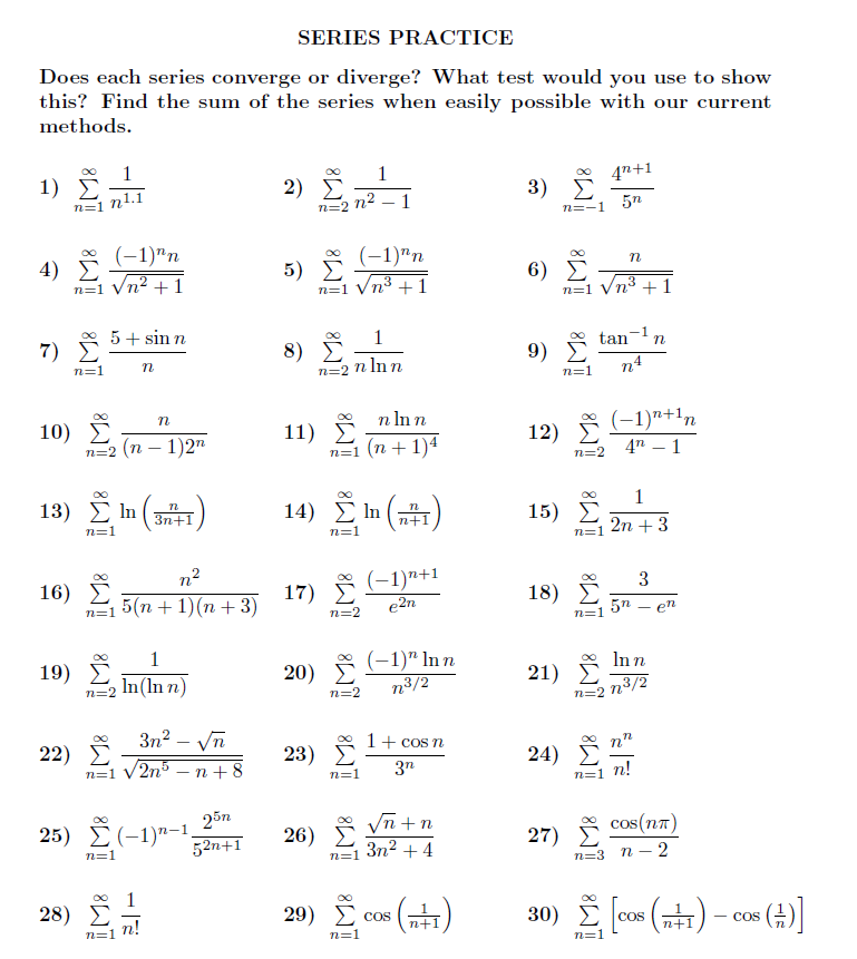 Solved SERIES PRACTICE Does each series converge or diverge? | Chegg.com