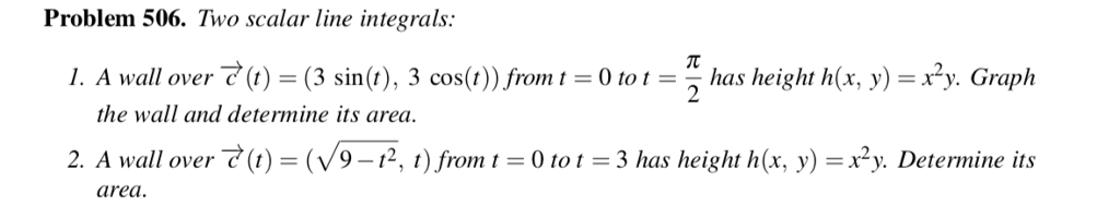 Solved Problem 506. Two scalar line integrals π 1. A wall | Chegg.com