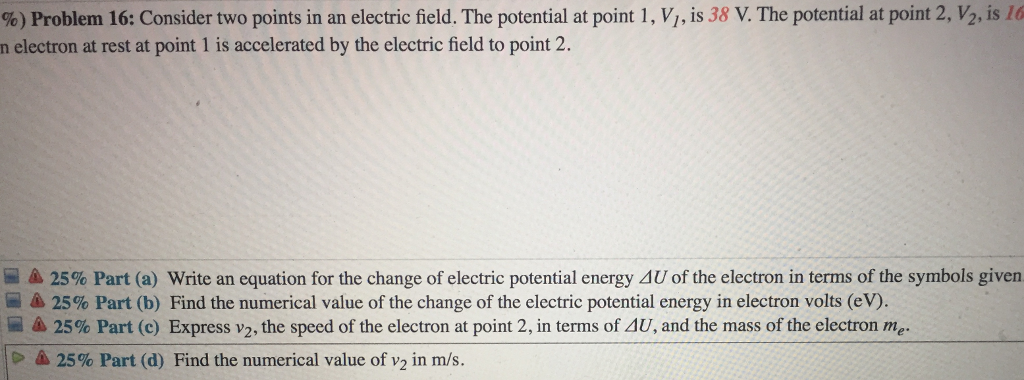 Solved %) Problem 16. Consider two points in an electric | Chegg.com