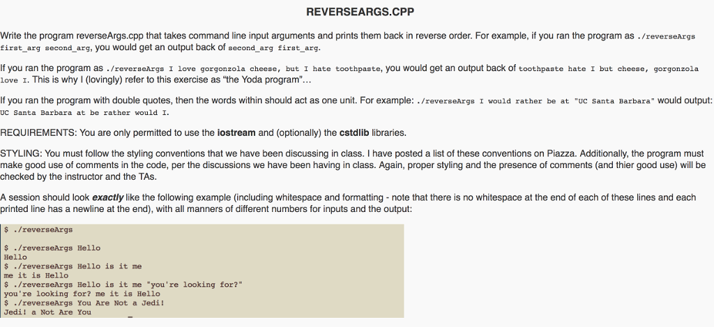 Solved REVERSEARGS.CPP Write the program reverseArgs.cpp | Chegg.com