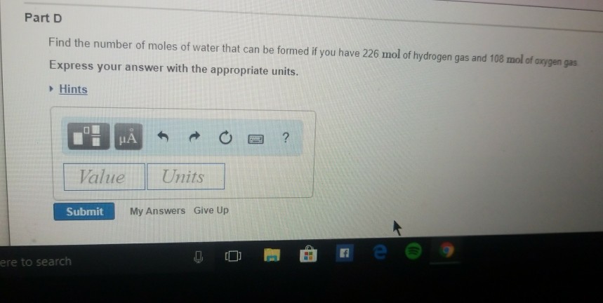 Solved Part D Find the number of moles of water that can be | Chegg.com