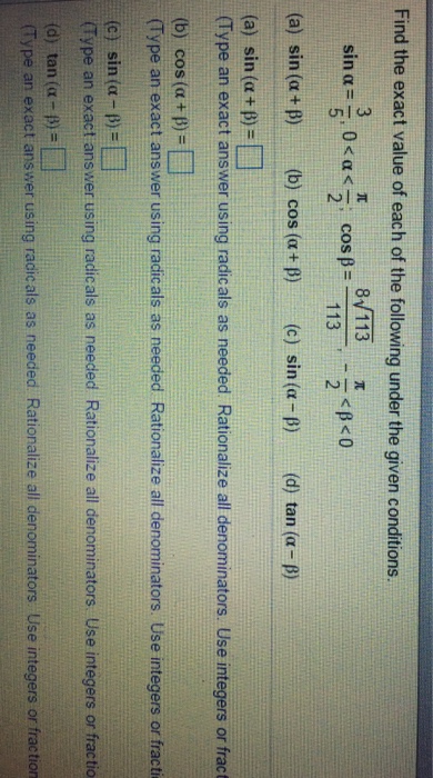 Solved Find the exact value of each of the following under | Chegg.com