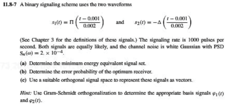A binary signaling scheme uses the two waveforms | Chegg.com