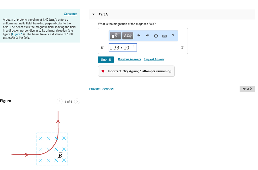 Solved Constants PartA A beam of protons traveling at 1.40 | Chegg.com