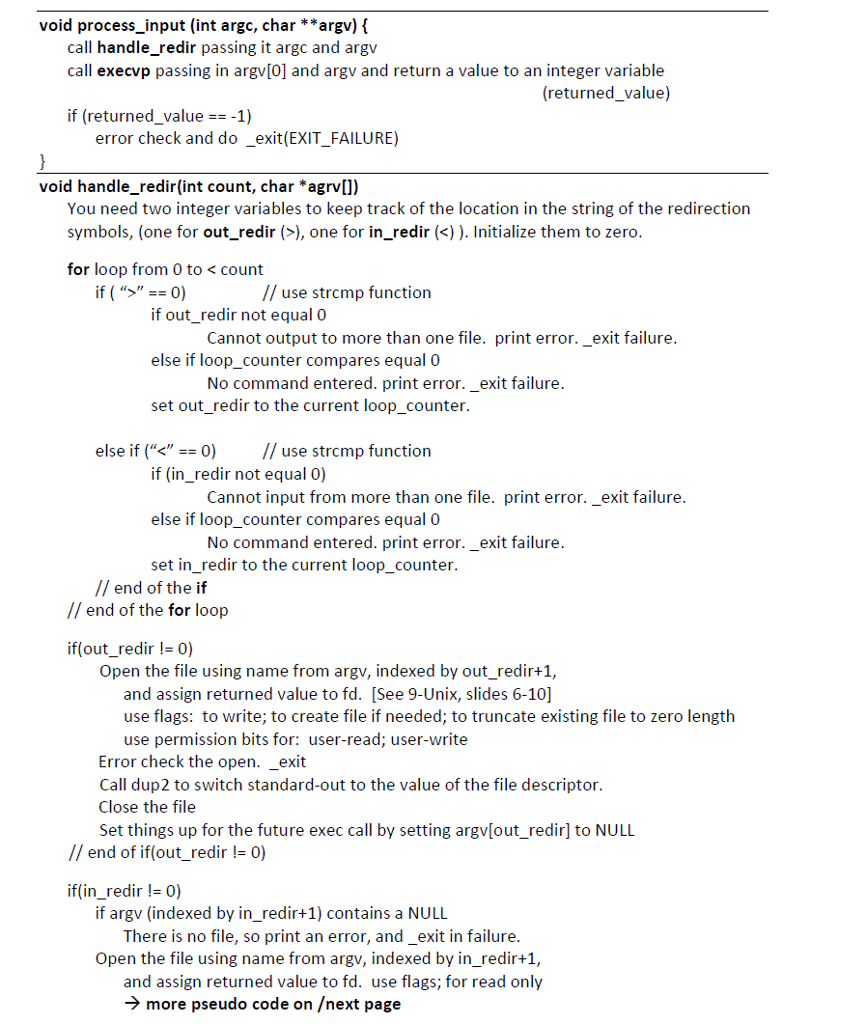 Language in C. Need to implement a fork and an | Chegg.com