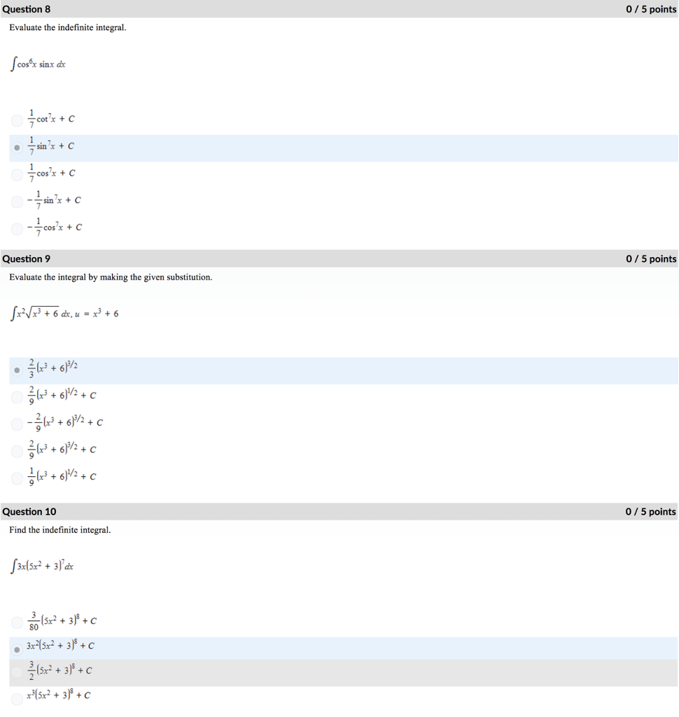 Solved Question 8 0/5 points Evaluate the indefinite | Chegg.com