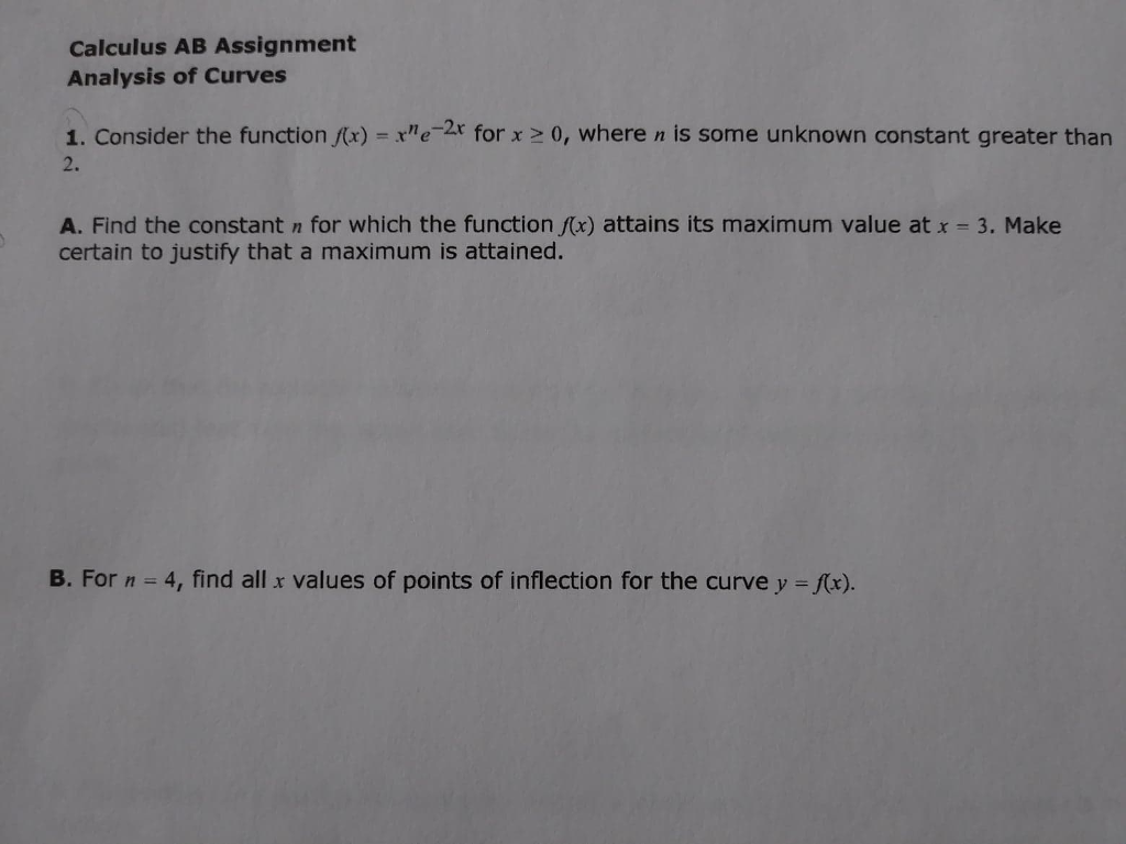 Solved Calculus AB Assignment Analysis of Curves 1. Consider | Chegg.com