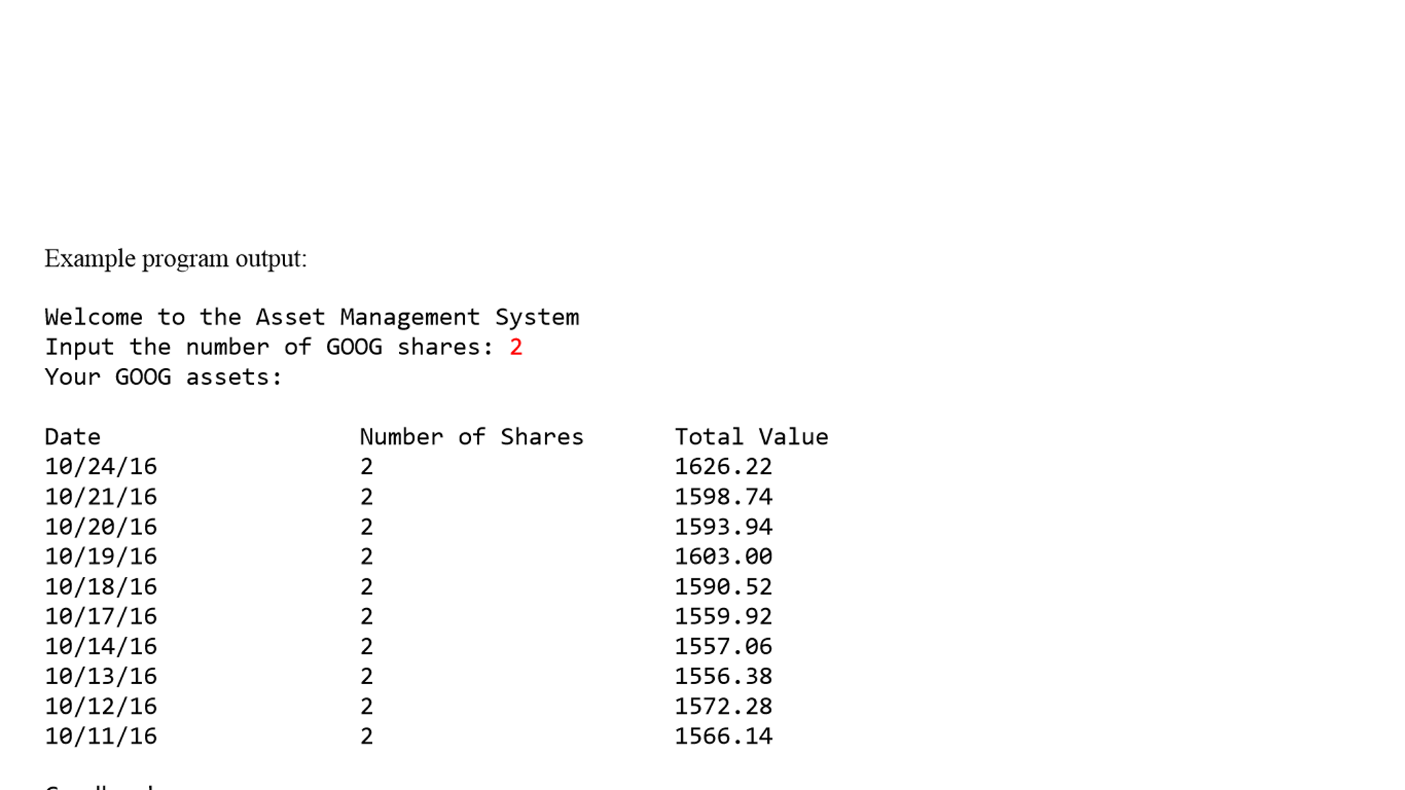 Solved Write a Java program to print the net asset value for | Chegg.com