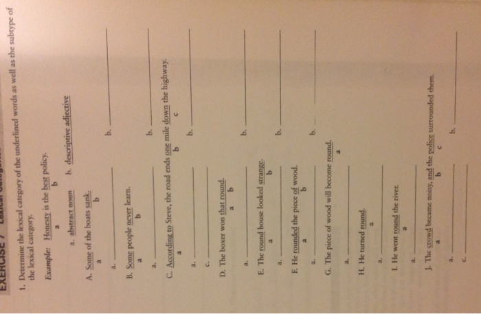1. Determine the lexical category of the underlined | Chegg.com