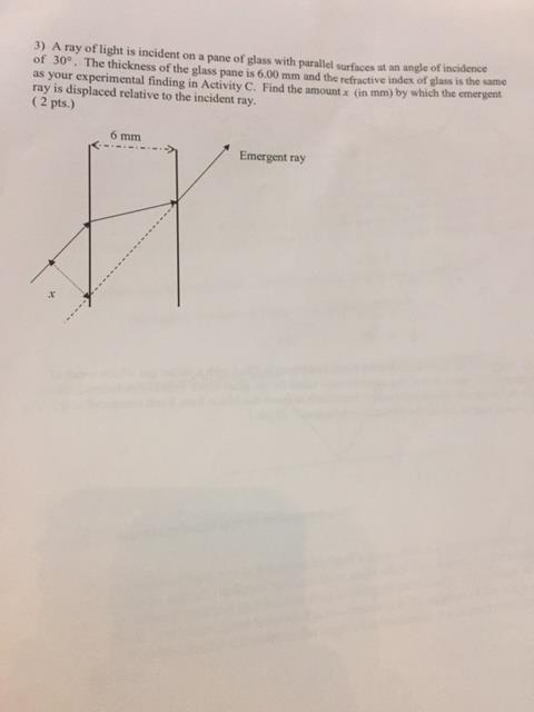Solved of A ray of light is incident on a pane of glass with | Chegg.com