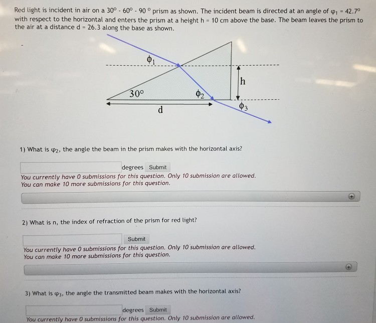 Solved Red light is incident in air on a 300-600-90° prism | Chegg.com