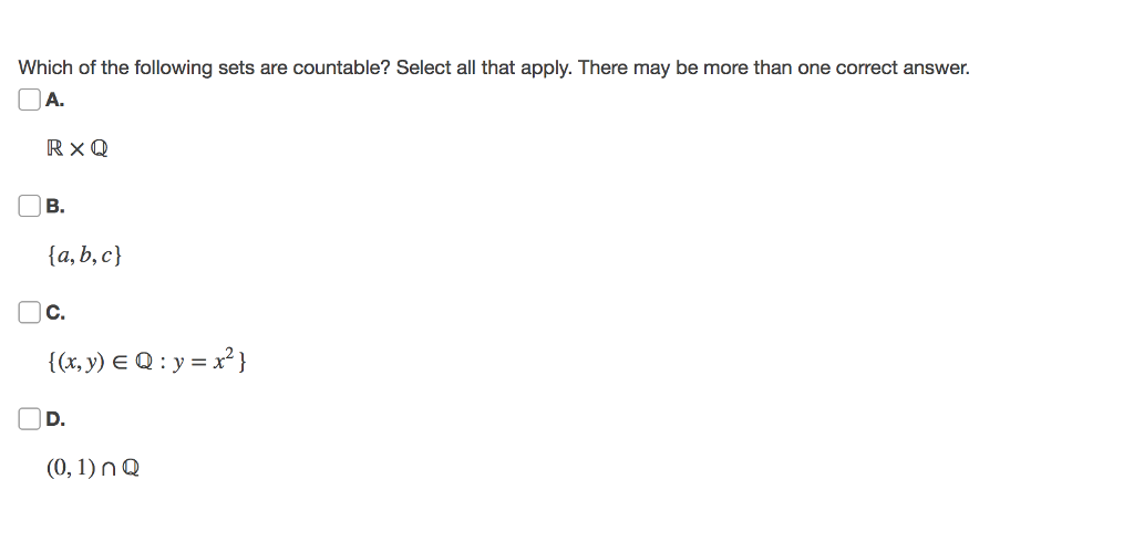 Solved Which of the following sets are countable? Select all | Chegg.com