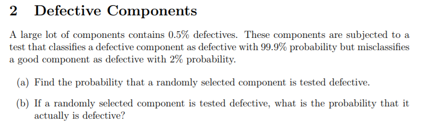 Solved 2 Defective Components A large lot of components | Chegg.com