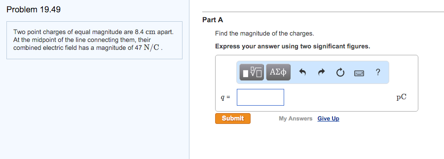 Solved Two point charges of equal magnitude are 8.4 cm | Chegg.com