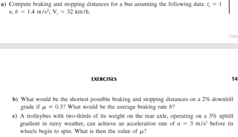 Solved Compute braking and stopping distances for a bus | Chegg.com