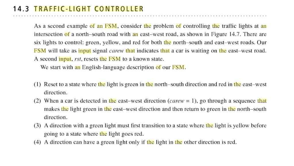 Solved 14.6 Modified traffic-light controller, II-I. Modify | Chegg.com