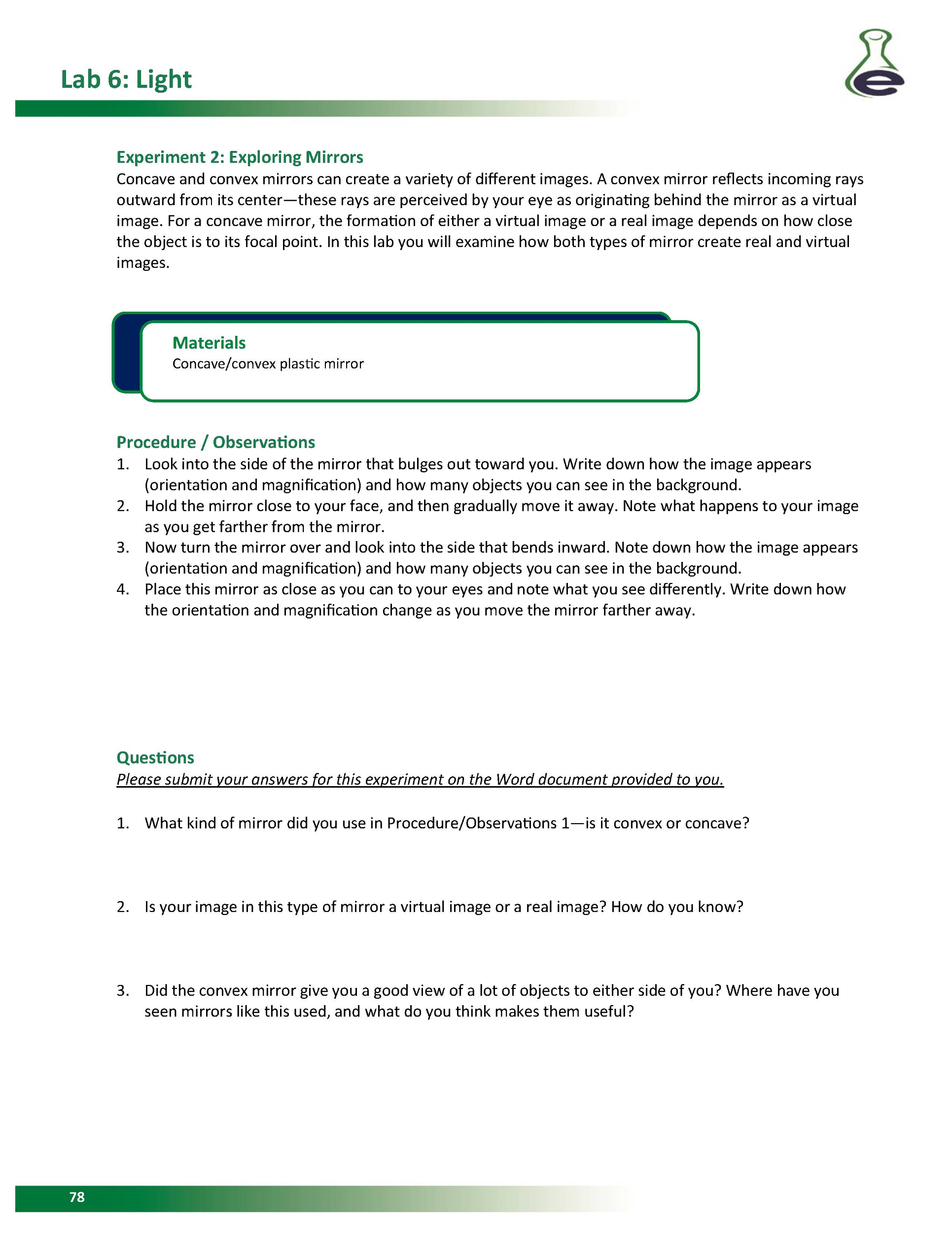 Solved Experiment 2: Exploring Mirrors | Chegg.com