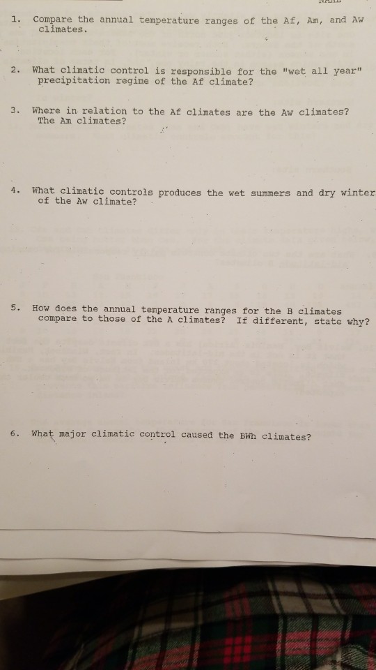 Solved 1. Compare the annual temperature ranges of the Af, | Chegg.com