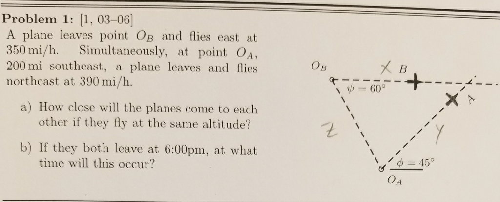 Solved Problem 1: [1, 03-06) A plane leaves point OB and | Chegg.com