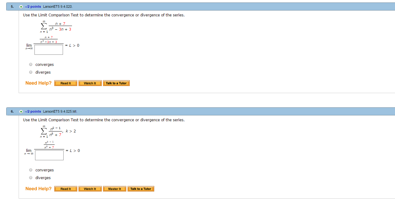 Solved Use The Limit Comparison Test To Determine The
