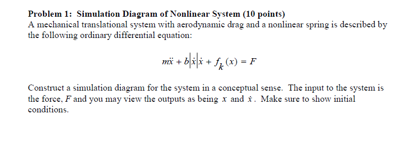 Solved Problem 1: Simulation Diagram of Nonlinear System (10 | Chegg.com