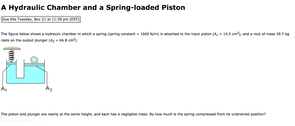 Solved A Hydraulic Chamber and a Spring-loaded Piston Due | Chegg.com