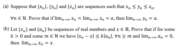 Solved (a) Suppose that (xn3, ynJ and {z"] are sequences | Chegg.com